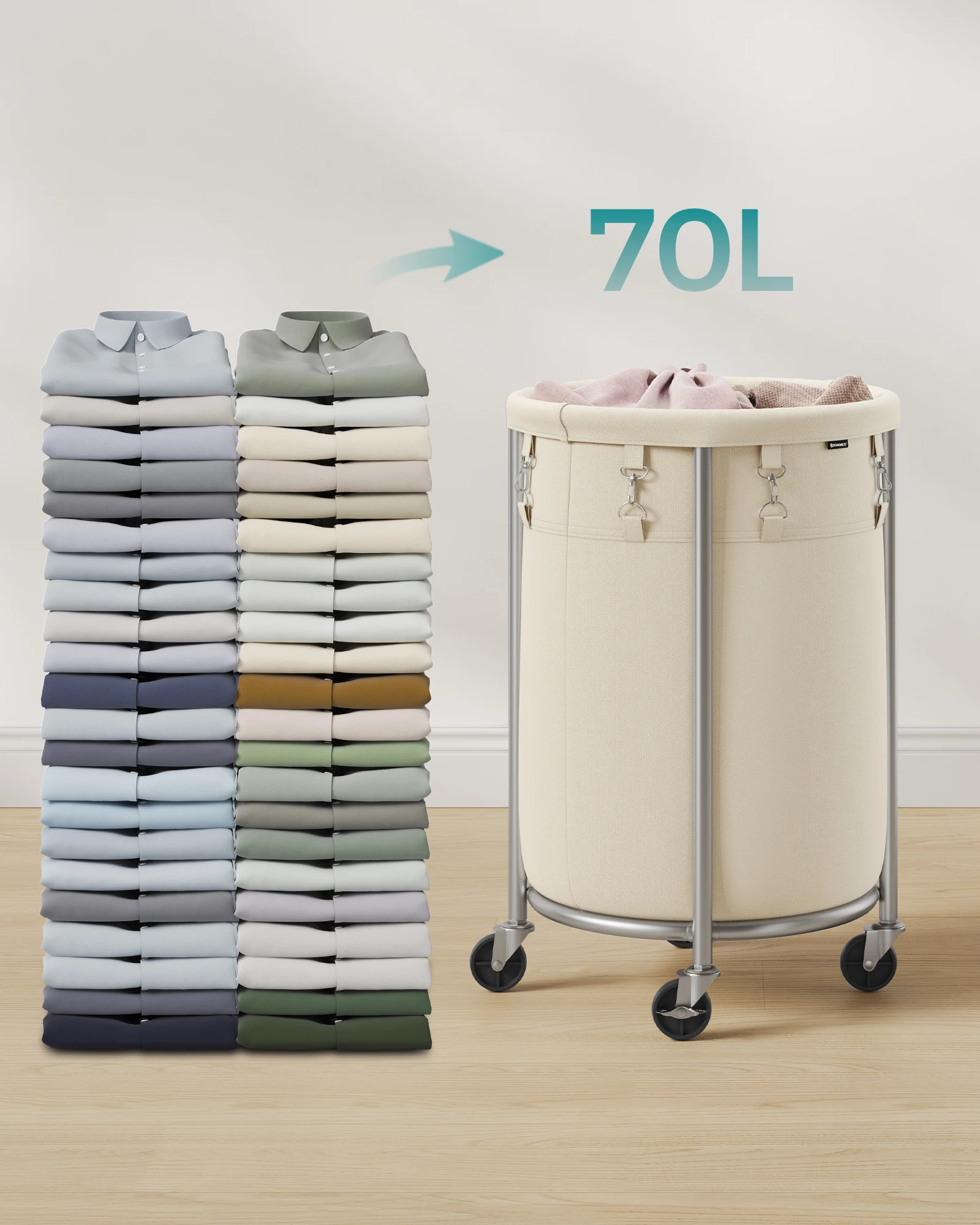 70L Laundry Basket - Durable & Convenient Rolling Cart