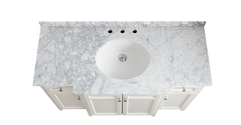 Modern 53 Inch Bathroom Vanities Drawer Storage Solid Wood And Carrara ...