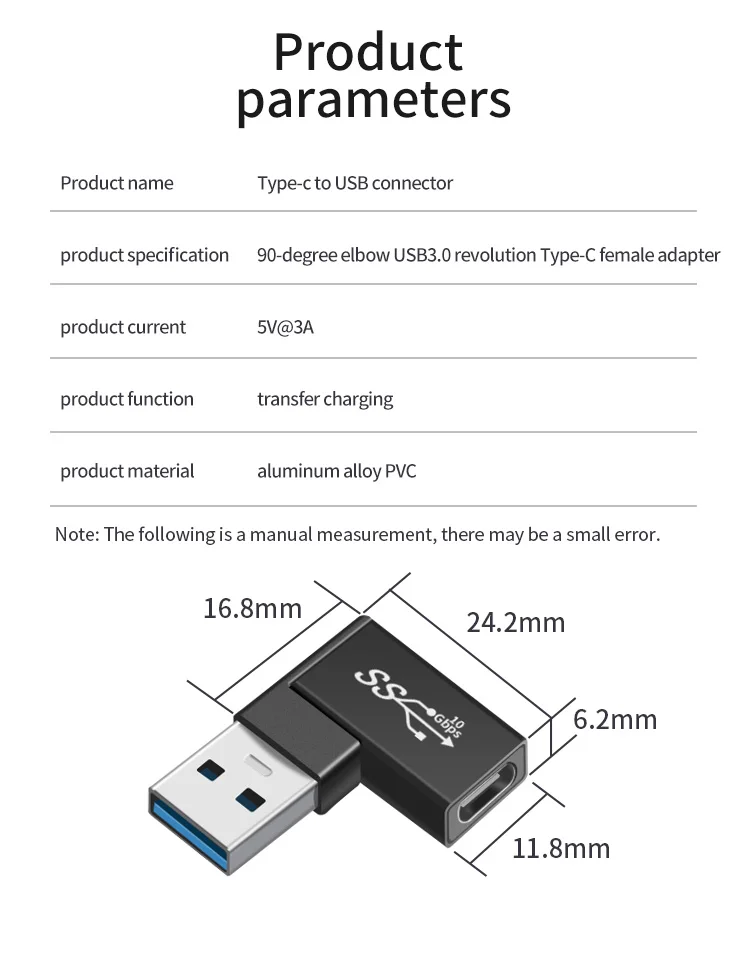 Right Left Angle Usb C Female To Usb A Male Adapter Aluminum Alloy Type C Charger Cable Adapter ...