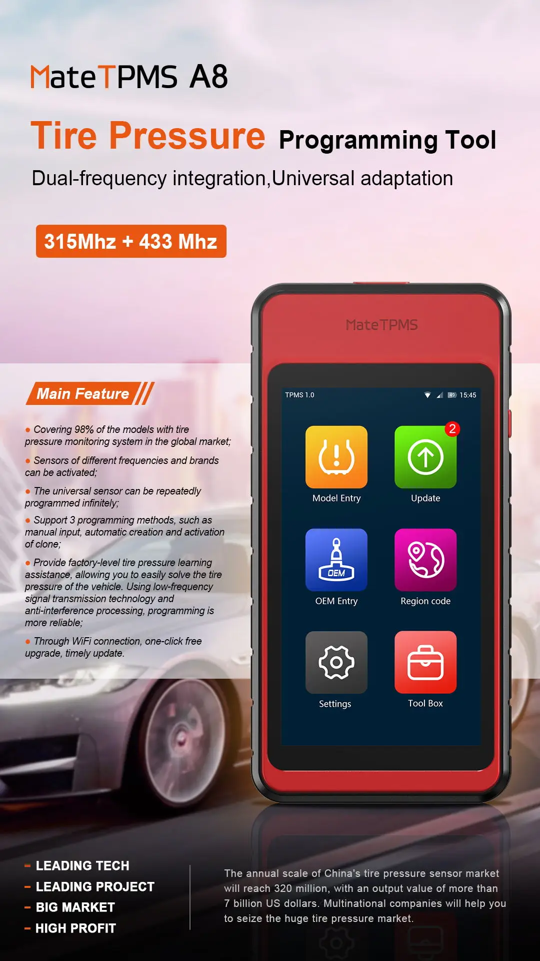 Programmable Universal Tpms 315MHz 433MHz 2 in 1TPMS Sensor Solution ...