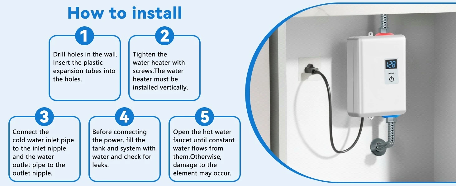 3000W Tankless Water Heater 110V, Digital Display White, Instant Hot ...