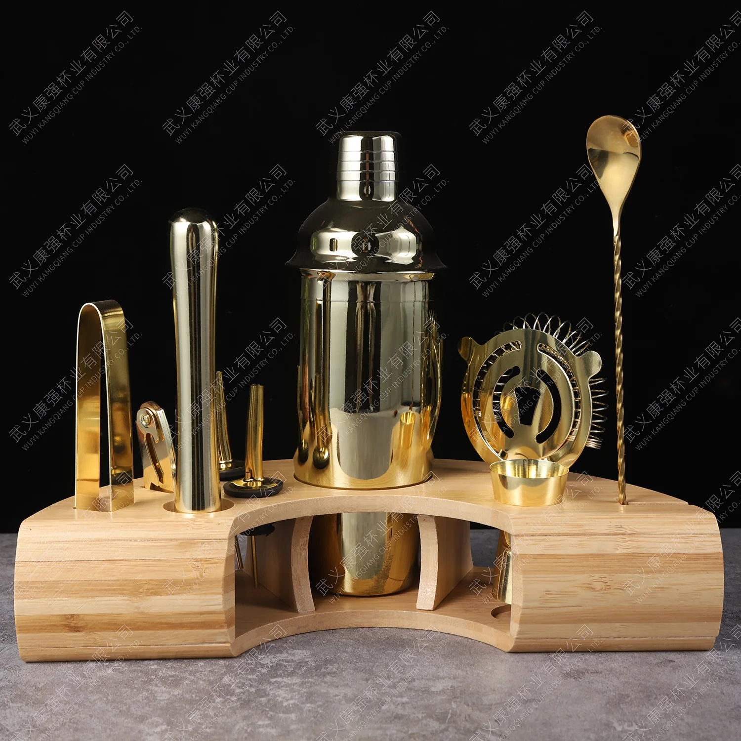 Customized Stainless Steel Cocktail Shaker Set With Sample Bamboo Frame ...