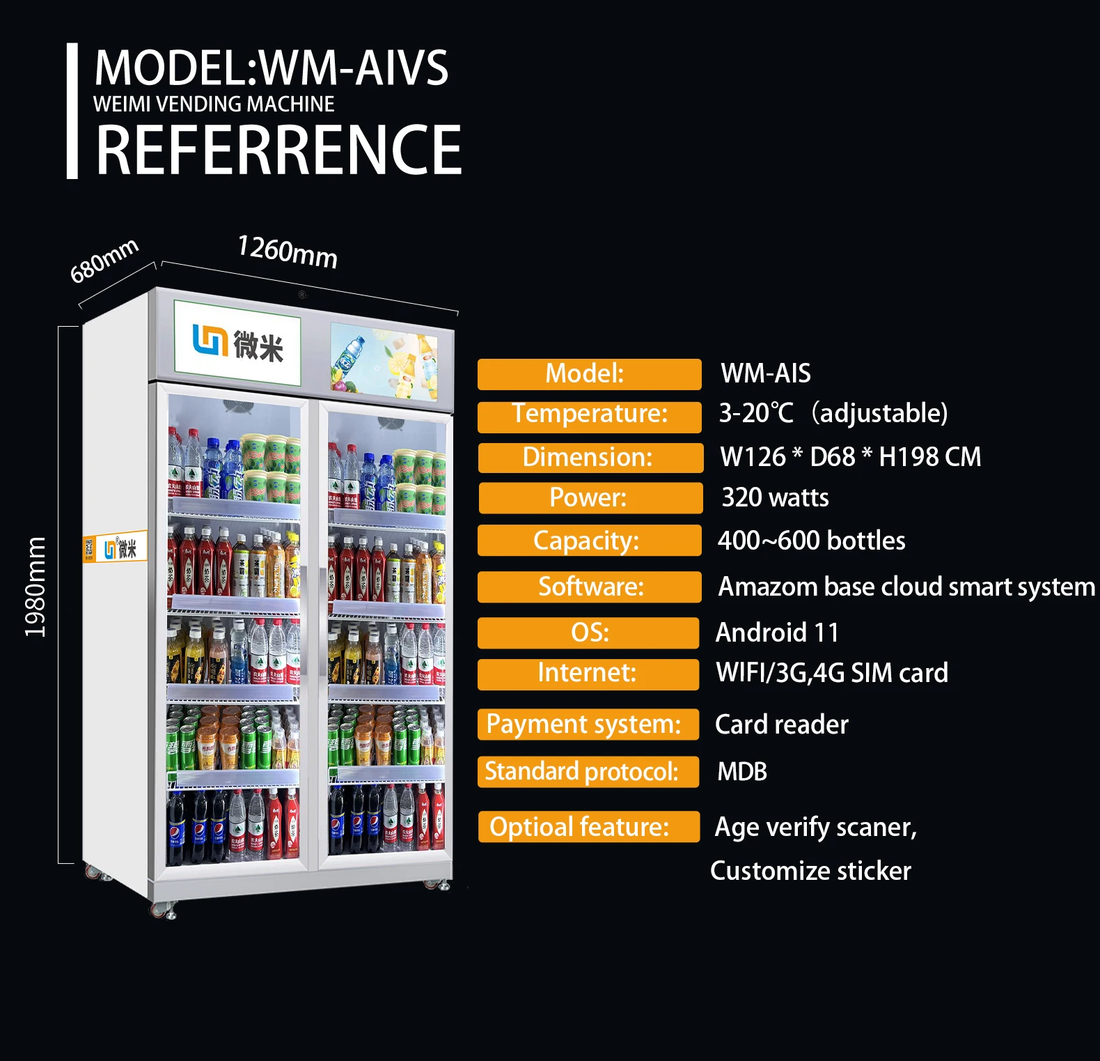 Cashless AI Visual Technology - Smart Fridge Vending Machines