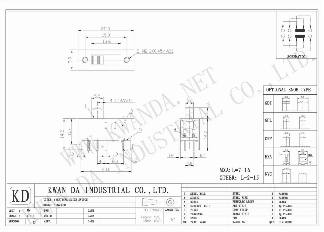 2p3t Vertical Slide Switch, 8 Pin Rocker Switch, Oem | Wholesale