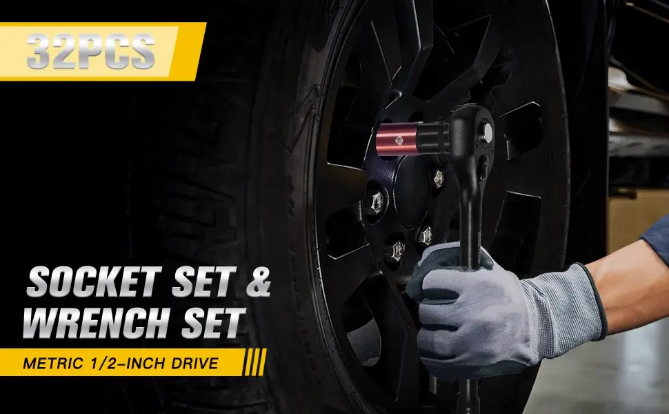 Colored 32pcs 1/2 Inch Drive 6 Point Metric Sizes (8mm-32mm) Socket ...