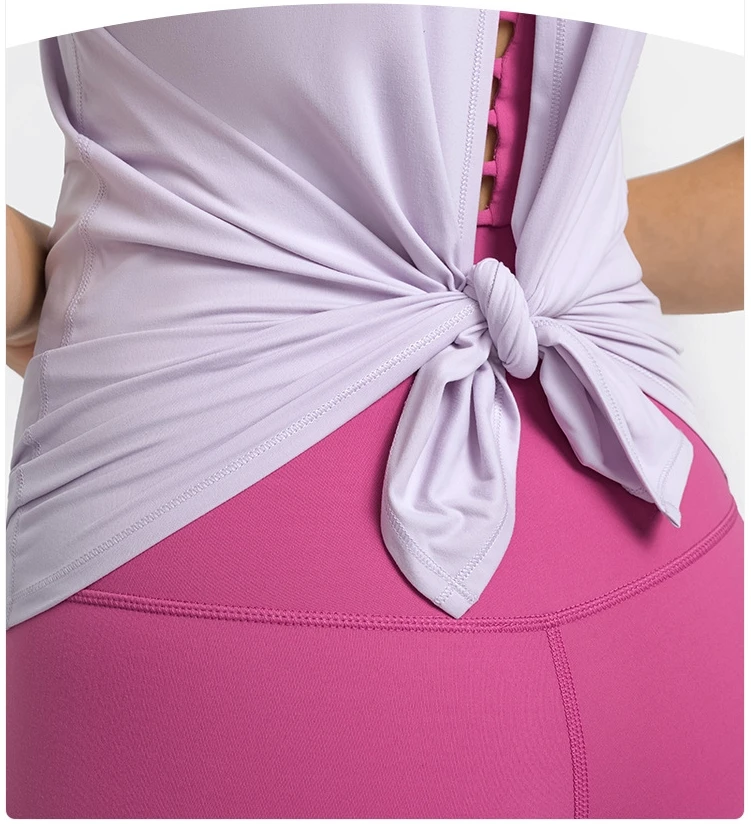 S2027 Women's Open Back Printed Workout Sleeveless Shirts Round Neck ...