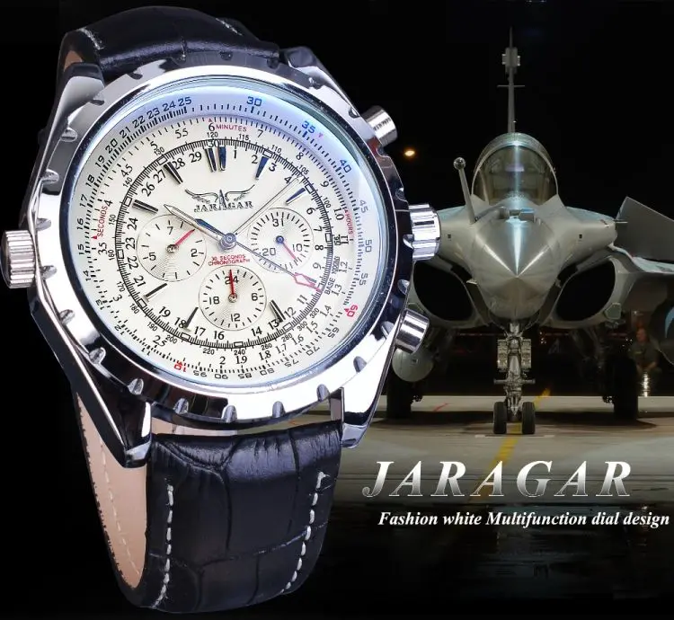 JARAGAR GMT1144 - Luxury Men's Mechanical Watch with Leather Strap