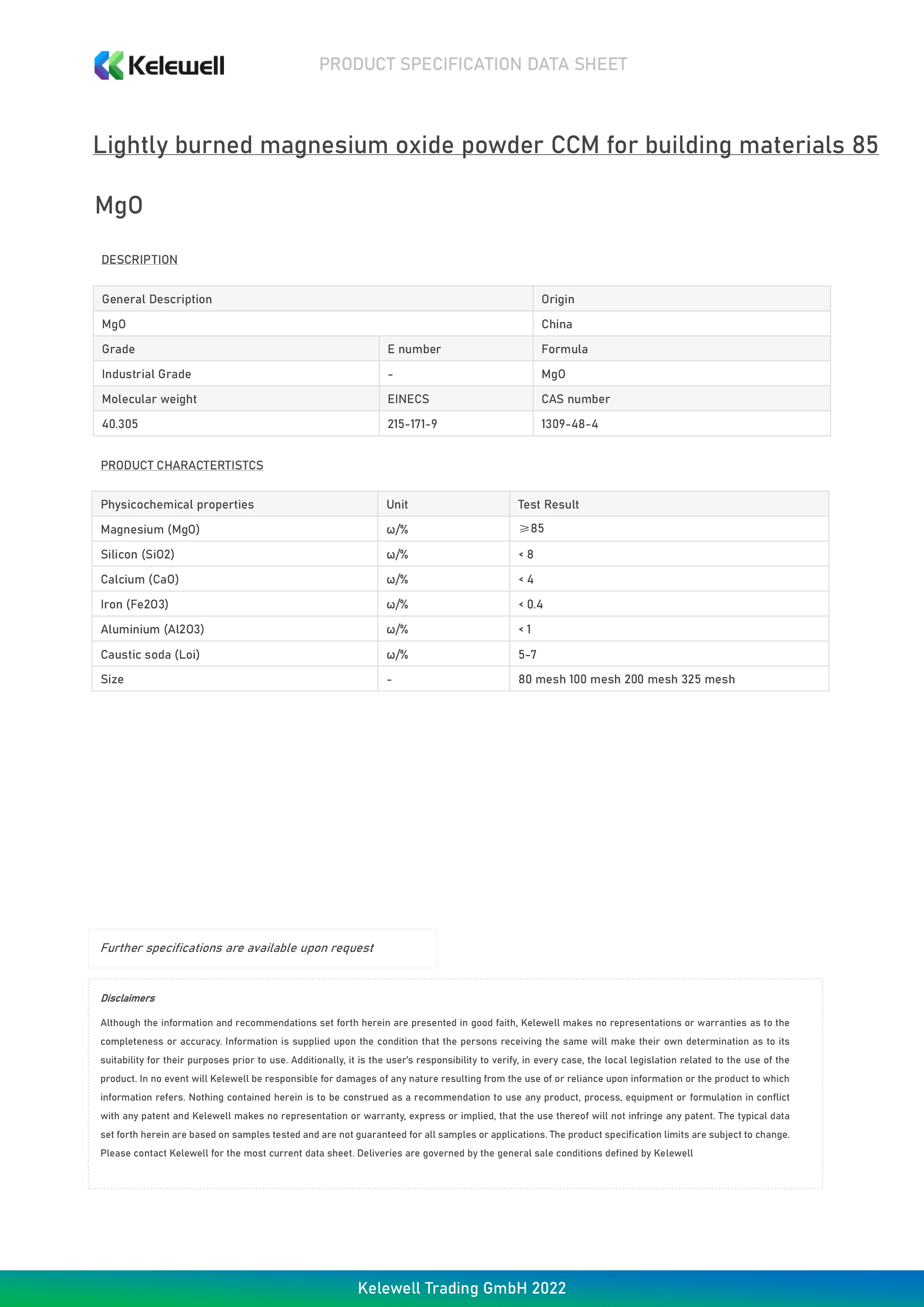 Mgo Lightly Burned Magnesium Oxide Powder Ccm For Building Materials 85 ...