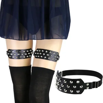 Punk Gothic Leather Elasticity Wide Rivet Spike Nail Garter Belt Sexy ...