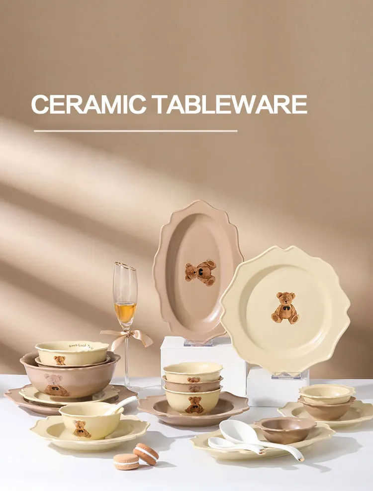 Cute Cartoon Ceramic Bowl Plate Dinnerware Sets Tableware Ceramic ...