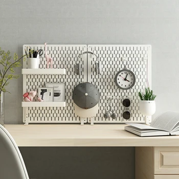 Metal Peg Board Gaming Organizer Pegboard Shelf With Hooks Black White ...