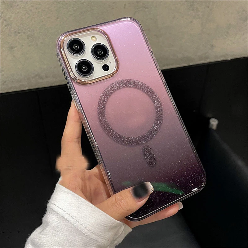 Luxury Glitter Magnetic Wireless Charge Gradient Mobile Case For Iphone ...