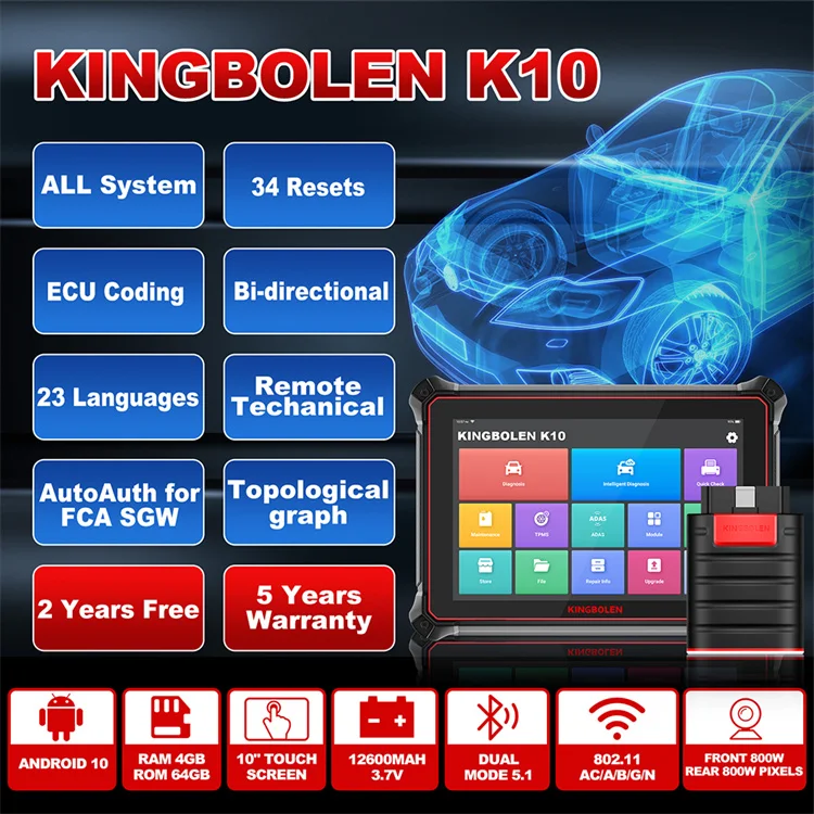 Kingbolen K10 Bi-directional Scanner Full Systems Diagnostic Scan Tool,34 Reset Ecu Coding ...
