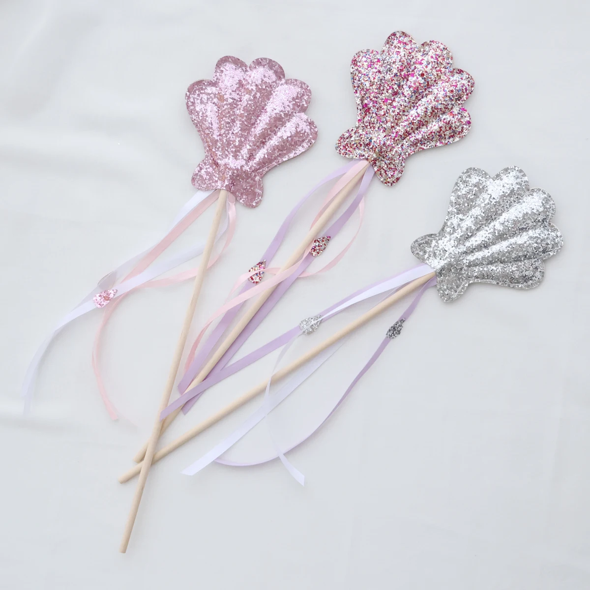 Princess Wood Wands Kids Silver Shell Glitter Wand Toy Birthday Party ...