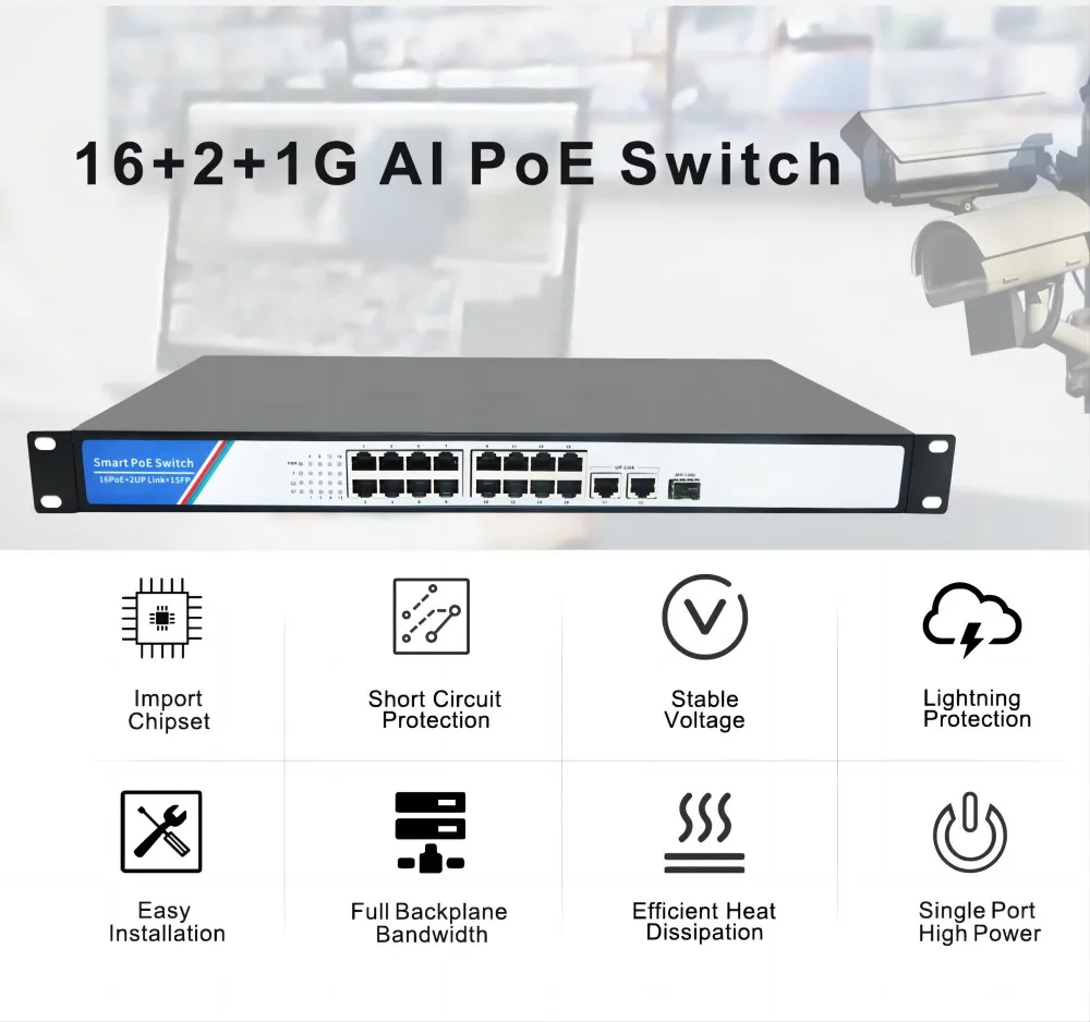Factory Oem 16 Port 100m Poe Switch Rack Mount With 2 1000m Rj45 And 1 ...