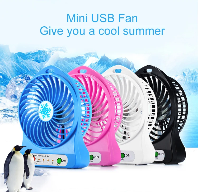 3 Speed Control Usb Table Mini Portable Rechargeable Fan With Light ...