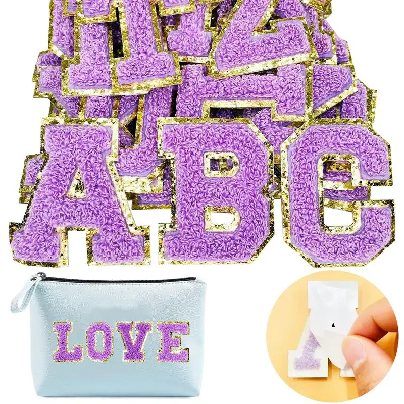 Custom Purple Chenille Letter Glitter Patch Self Adhesive Iron On ...