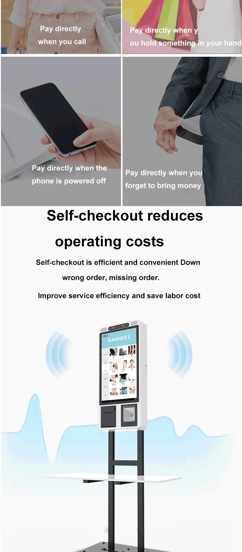 Cashless Payment Kiosk Touch Screen Pos System Self Pay Machine Self ...