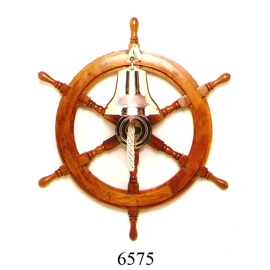 Indian Handicrafts Sheesham Wood Wall Ship Wheel With Brass Polish Ball ...