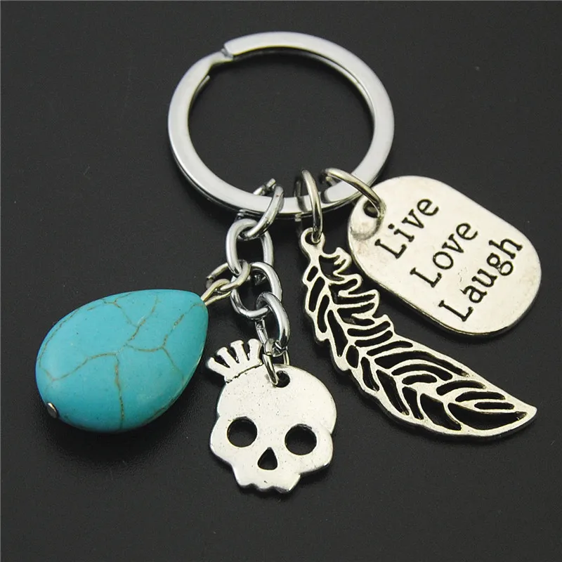 Wholesale Women Natural Turquoise Silver Skeleton Keychain Turtle Conch ...