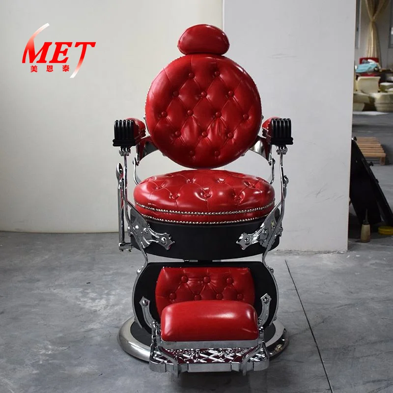 Retro Style Barbershop Red Leather Styling Shaving Chair Luxury ...