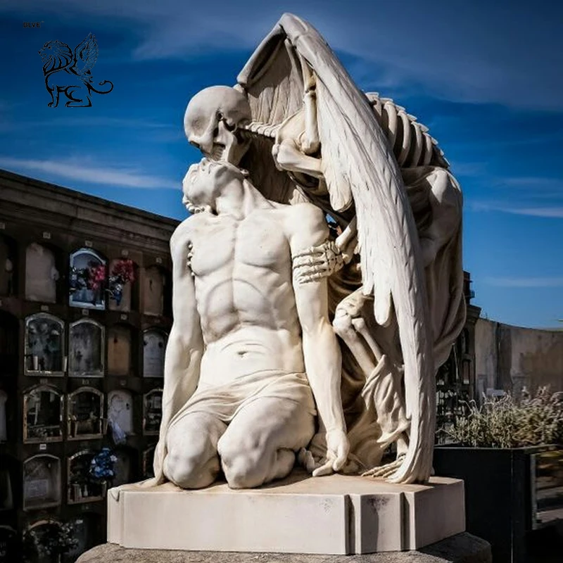 BLVE Outdoor White Stone Marble Cemetery Skeleton Angel Statue ...