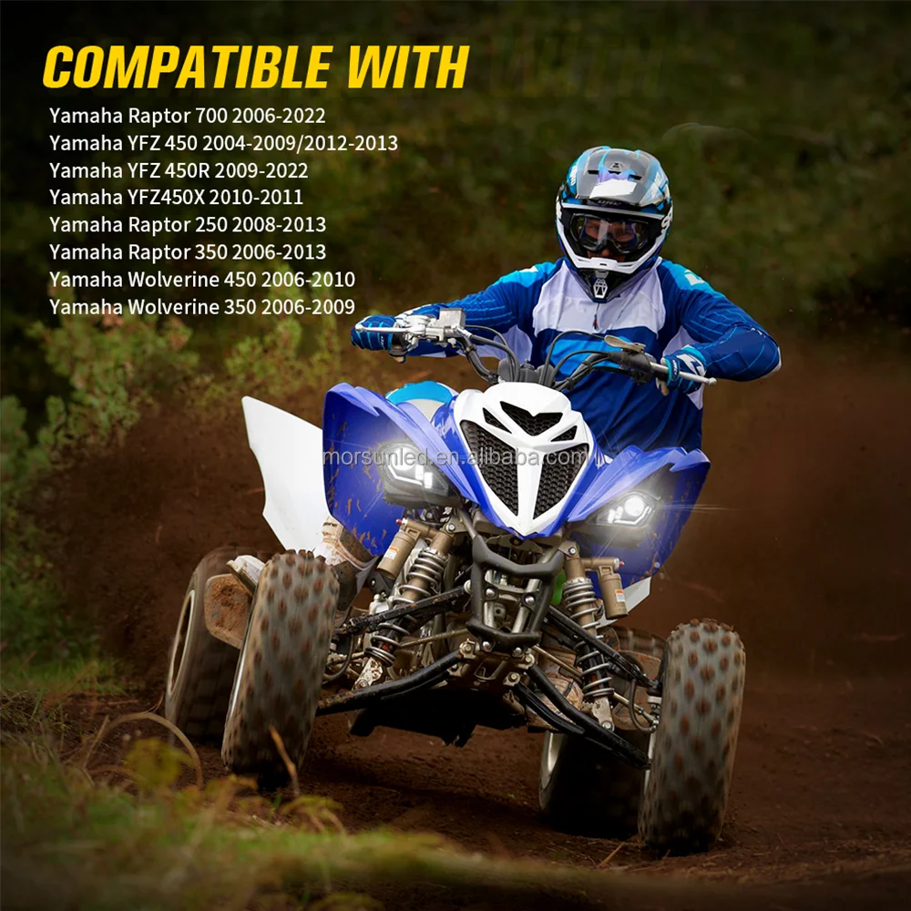 E-mark Led Headlight for Yamaha ATV Raptor 700 2006-2022 D0T ATV ...