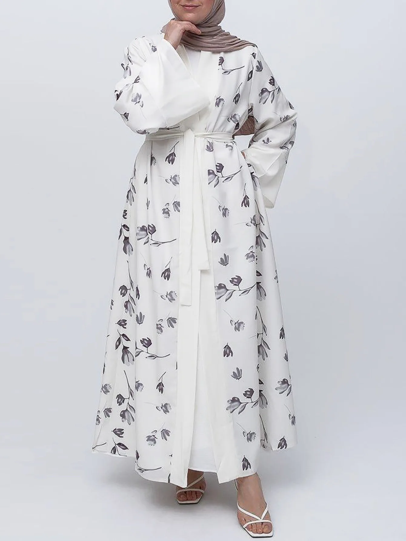 2024 New Beautiful Flower Print Black Abayas Arabic Trendy Modest ...