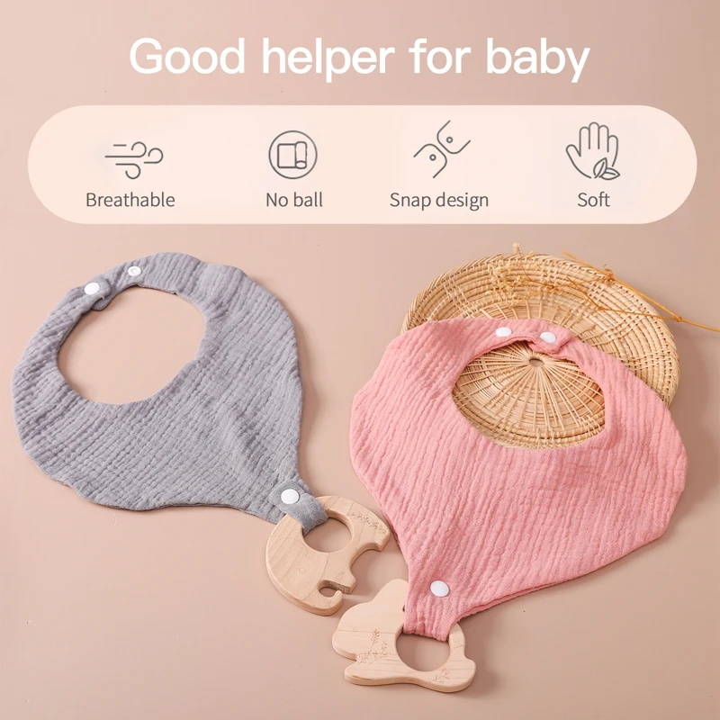 Solid Washable Cotton Baby Feeding Bib Baby Animal Teether Set - Buy ...