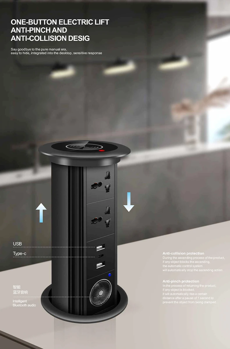 Waterproof Motorized Pop Up Socket Eu Standard Smart Lifting Socket Usb ...