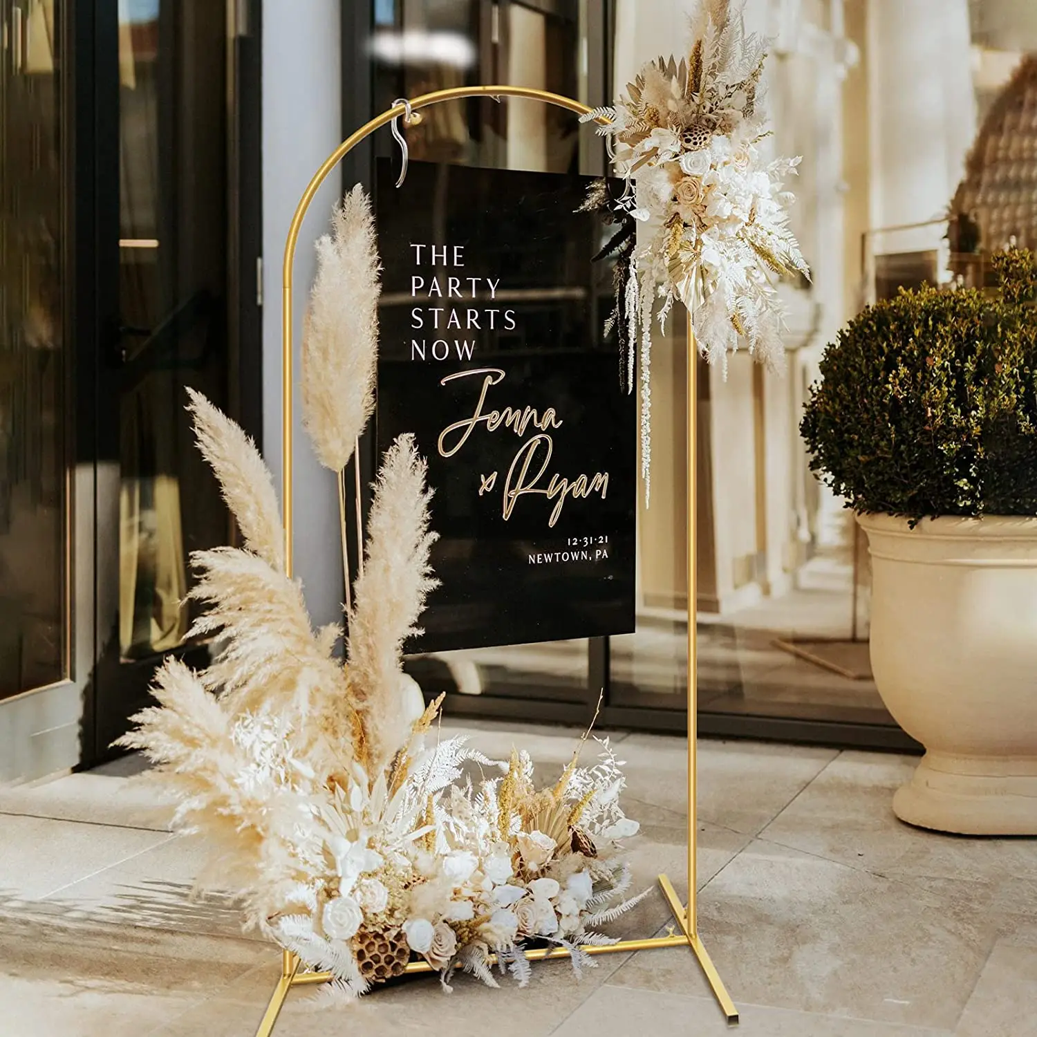 6ft X 2.6ft Gold Wedding Arches For Ceremony Rectangular Metal Balloon ...