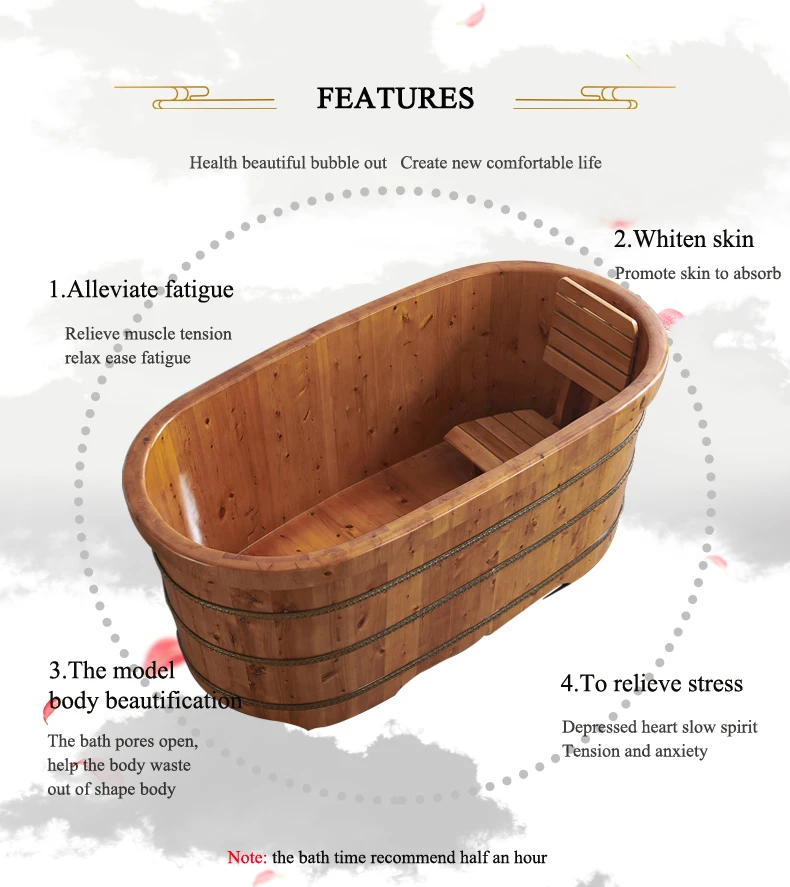 Wooden Barrel Bathtub Bath Tubs Soak Wood Solid Japanese Style Outdoor ...