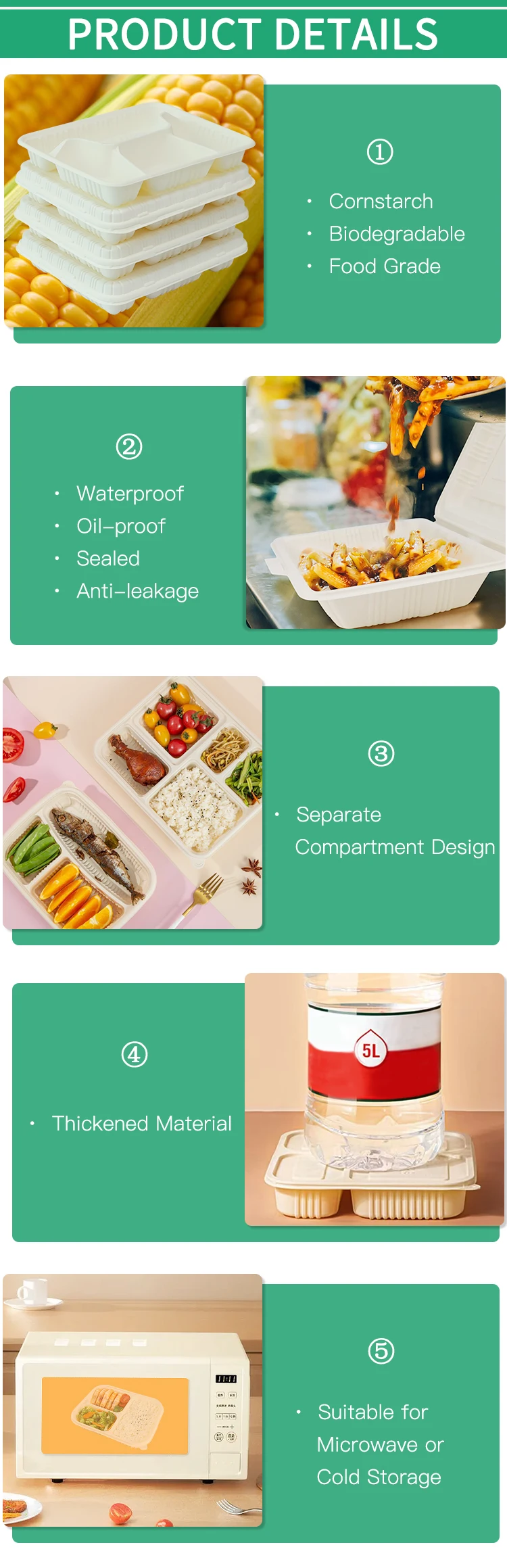 Hot Sale Cornstarch Clamshell 3 Compartment Food Container Eco ...