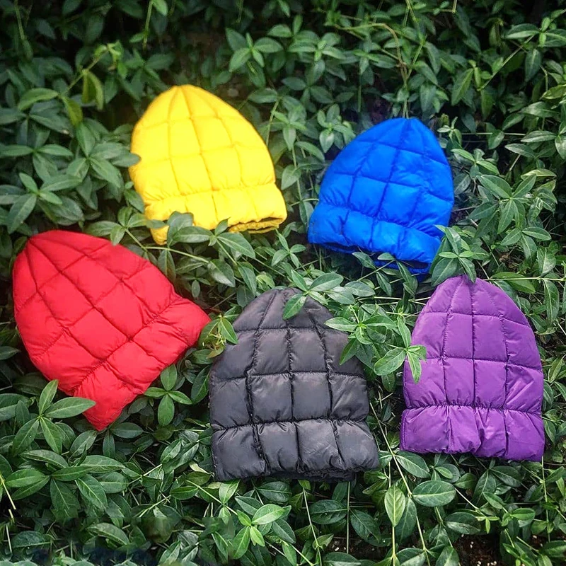 Nylon Fabric Goose Down Filled Beanie Cap Camping Waterproof Down Hat ...