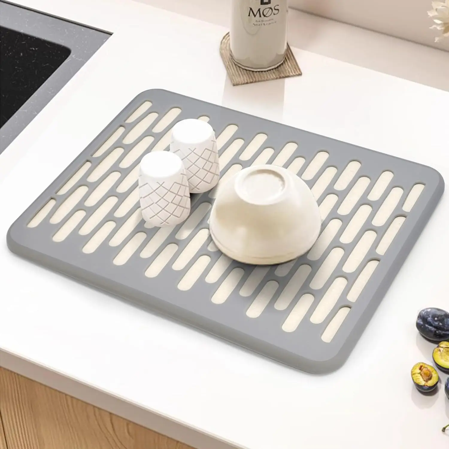 Kitchen Counter Non- Slip Stone Dish Drying Diatom Mats With Silicone ...