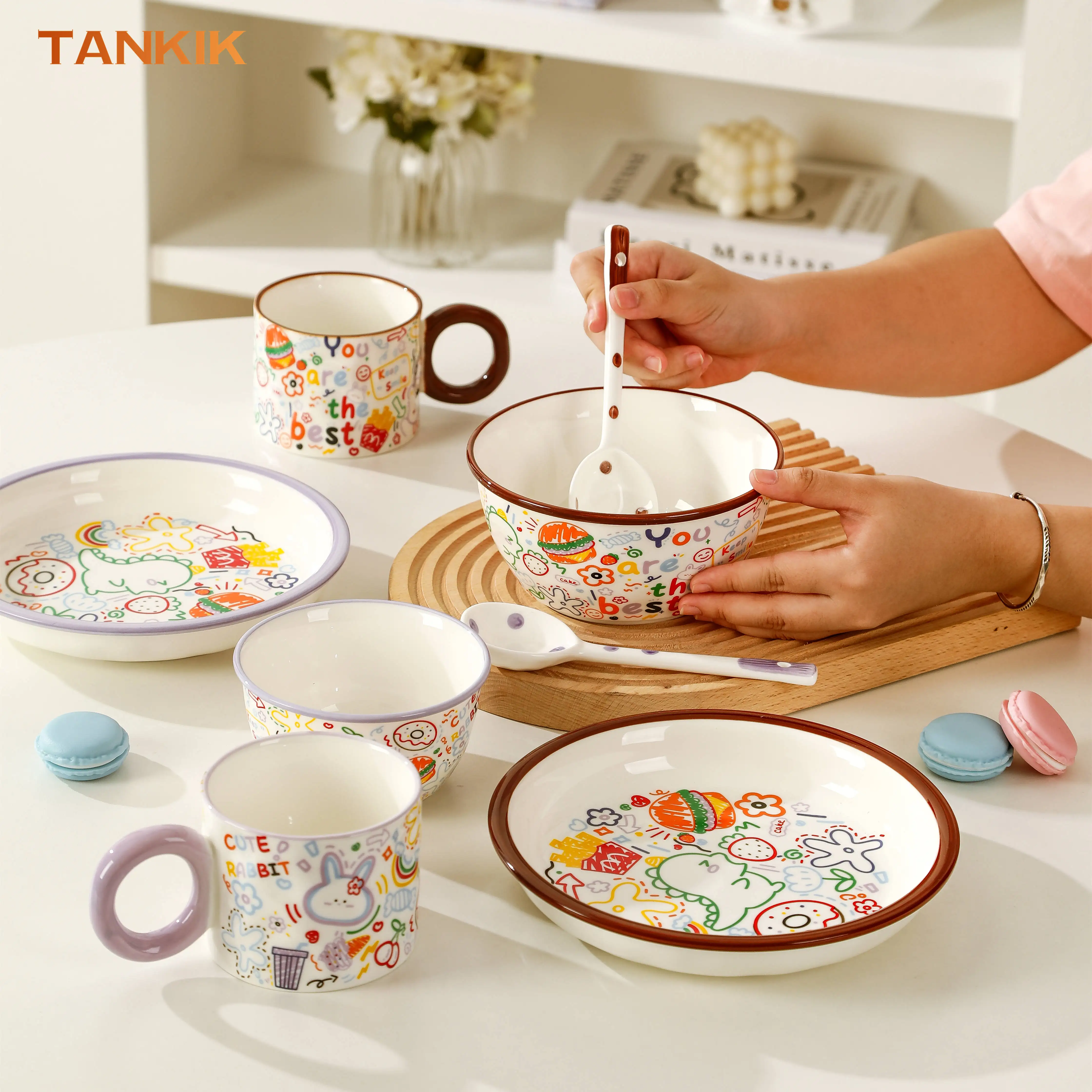 Kawaii Cute Child Kid Printing Dinnerware Purple Color Crockery Deep ...