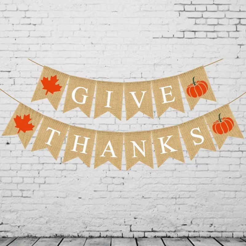 Maple Leaves and Pumpkin Swallowtail Flag Burlap Thanksgiving Day ...