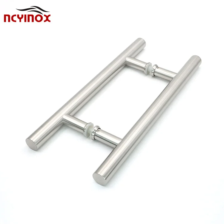 D Shape Round Bar Wooden Door Handles - Stainless Steel