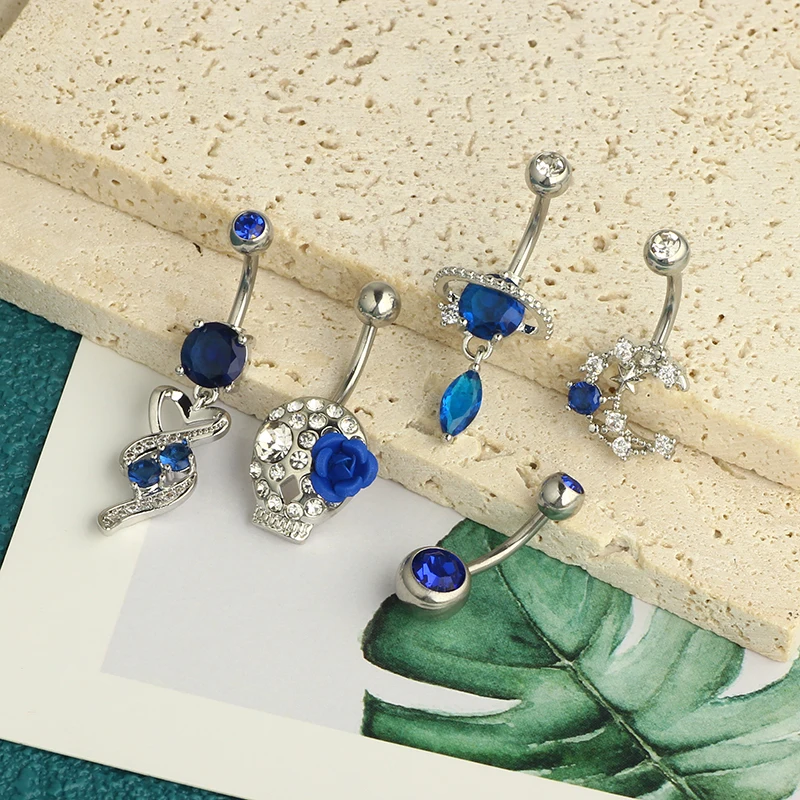 Wholesales Dangle Blue Belly Rings 14G Planet Navel Piercing Barbell ...