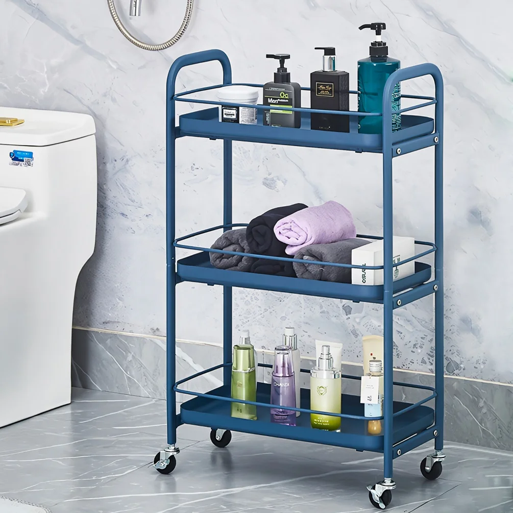 Baoyouni 3 Tier Metal Bathroom Storage Trolley Rack On Wheels Rolling ...