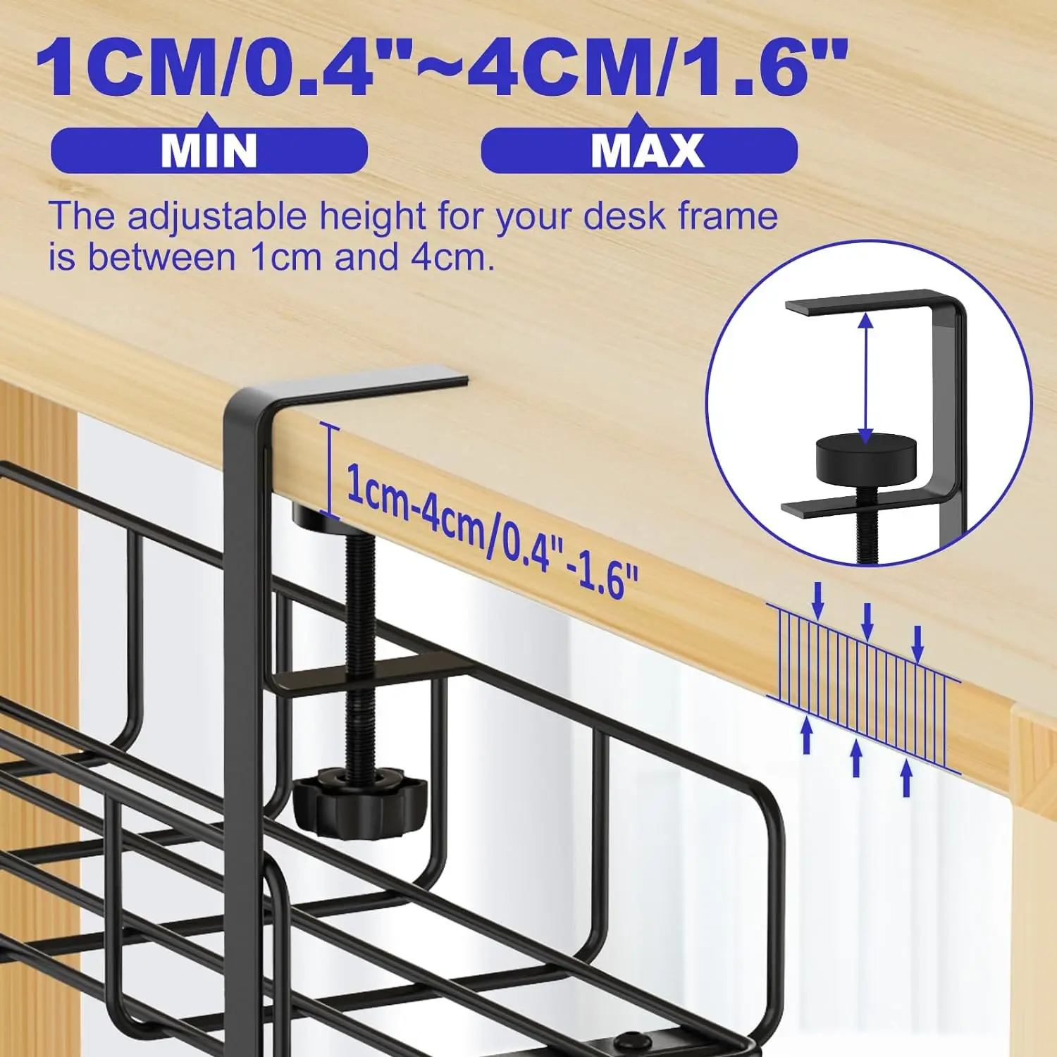Office Table No Drilling Display Racks Adjustable Metal Wire Under Desk ...