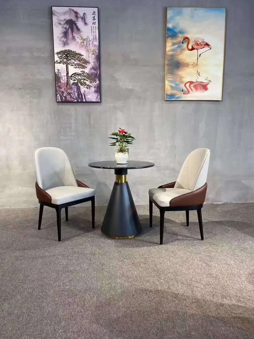 Cheap Round Dining Table Set 4 Seater Modern Marble Coffee Shop Dining ...