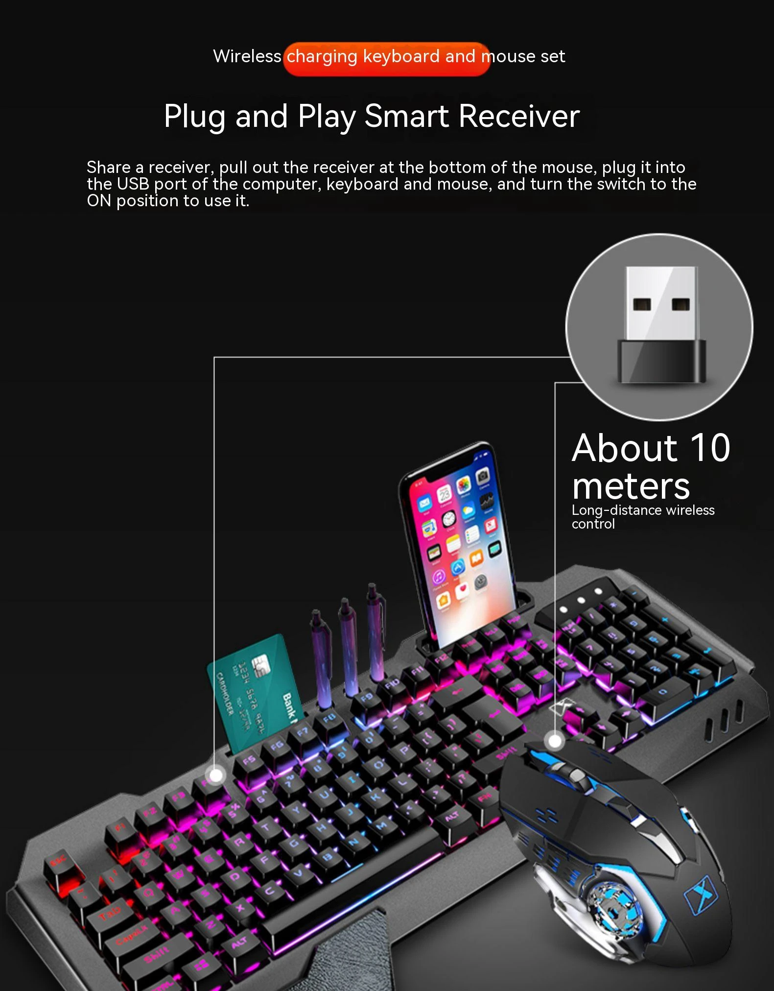 XINMENG K680 RGB Wireless Keyboard and Mouse Set for Esports