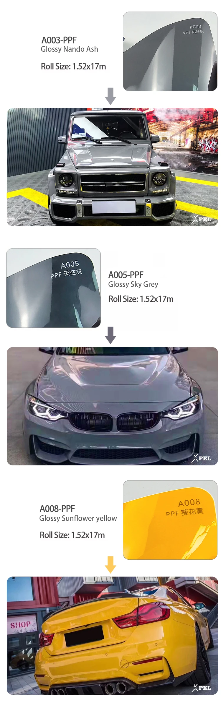 1.52*15m Super Glossy Ppf Tph Color Film Anti Scratch Self Healing Car ...