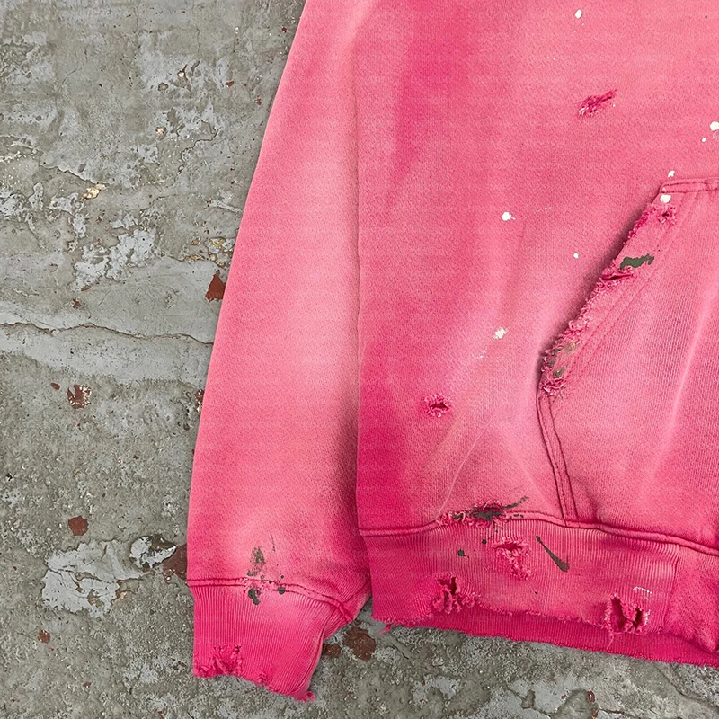 Pink Sun Faded Hoodie French Terry Custom Distressed Destroyed Heavy ...