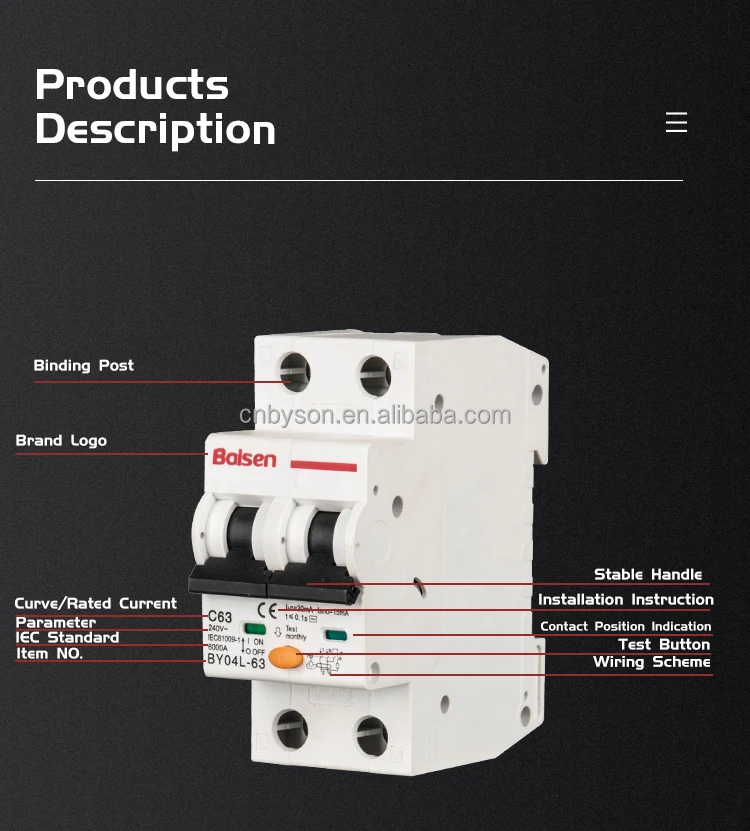 Din Rail Mount L7le 6ka Curve C D 30ma 1p+n 2p 6-63amp Rcbo Residual Current Circuit Breaker ...