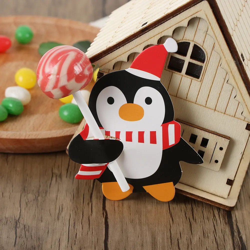 50pcs Santa Claus Penguin Lollipop Christmas Card Lolly Sugar-loaf ...
