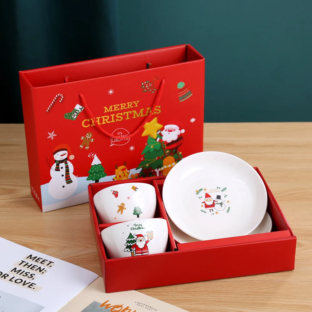 Gift Box Christmas Ceramic Dinnerware Set Bowls And Plates Set For ...