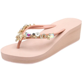 Bling Summer Outdoor Flip Flops Crown Gemstone Diamonds Women Wedge ...