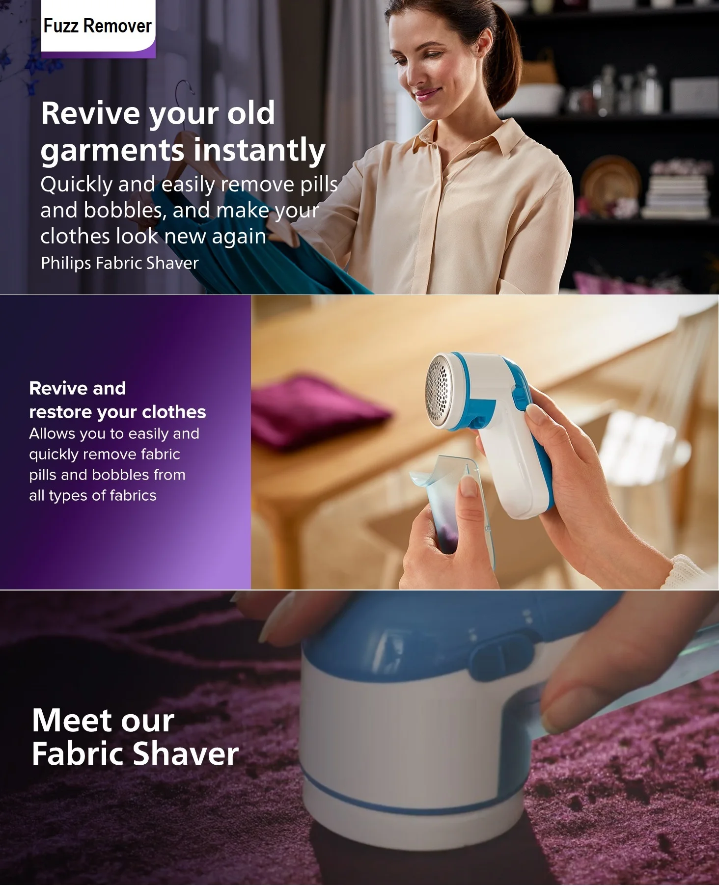 Portable Mini Fabric Shaver 2 AA Battery Operated Electric Lint Remover ...